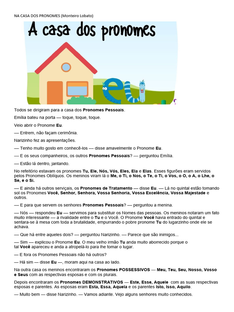 Na Casa Dos Pronomes | Download grátis PDF | Pronome | Linguística