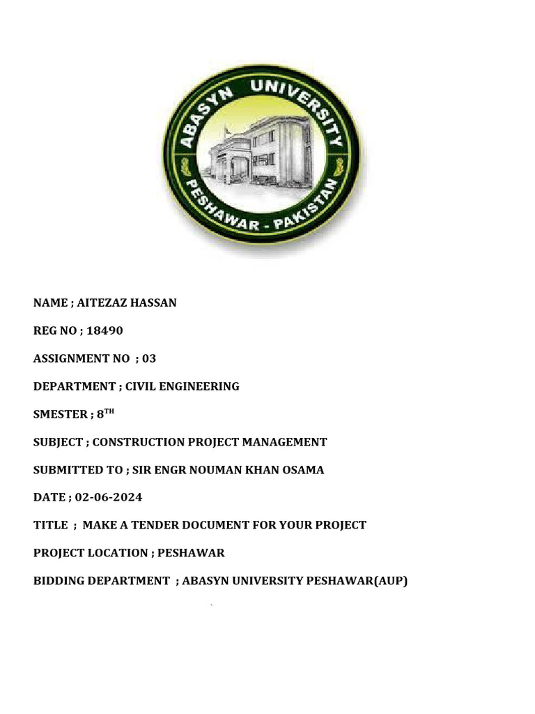 Tender Document | PDF | Specification (Technical Standard) | Architect