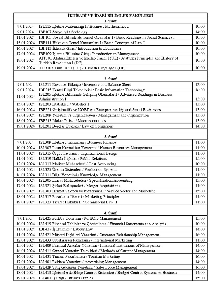 93a7a - 2023 2024 Guz Final Sinav Programi fc9 | PDF
