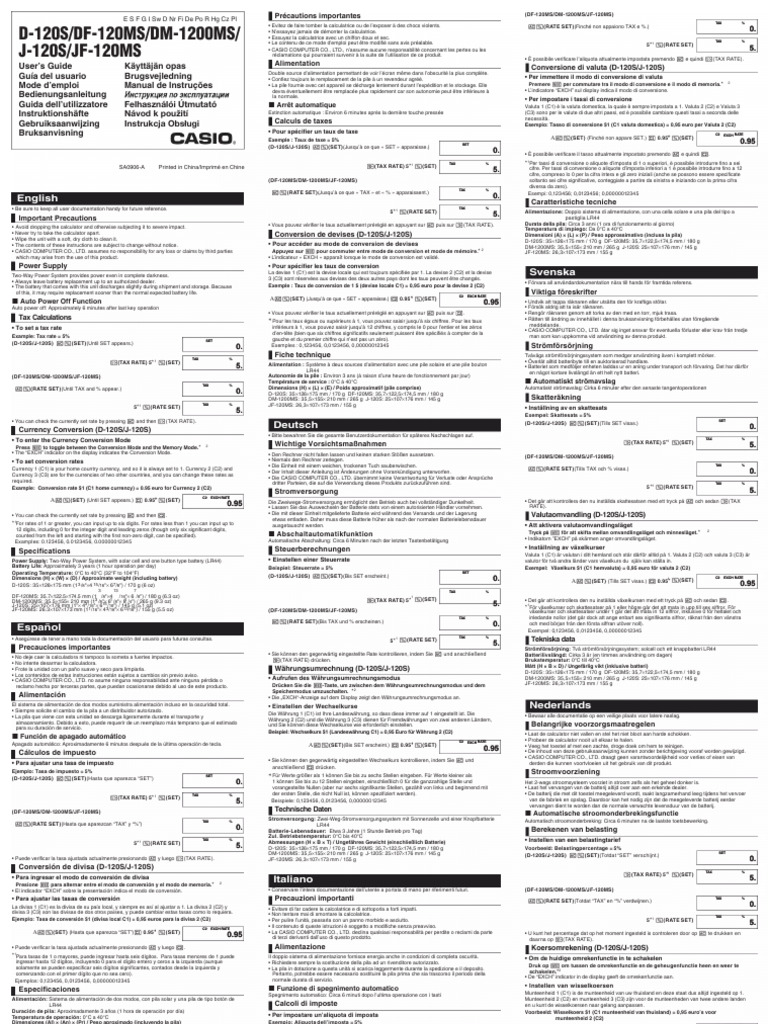 Casio DF-320TM User Manual (English - 2 Pages) | PDF