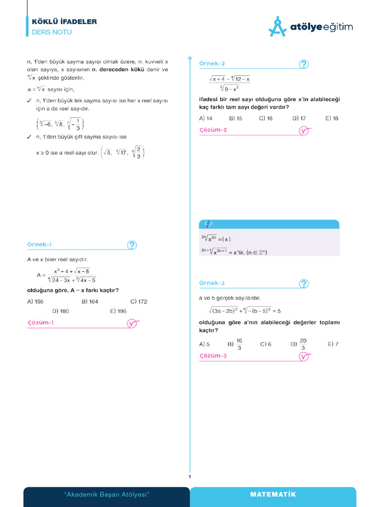 Köklü İfadeler Ders Notu | PDF