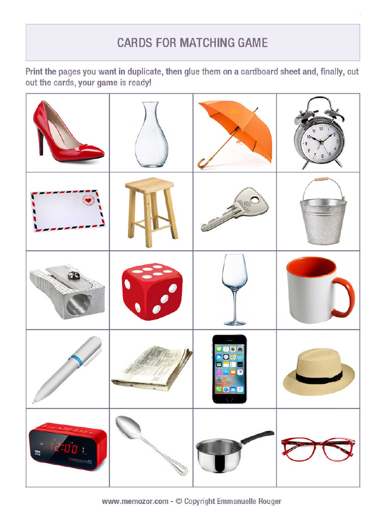 Printable Memory Game Everyday Objects | PDF