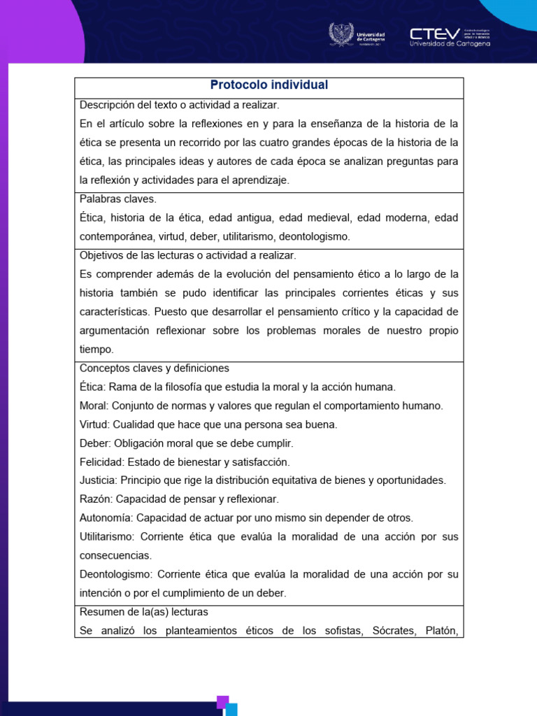 Plantilla Protocolo Individual Unidad 2 Etica Profesional Jose | PDF | Moralidad | Utilitarismo