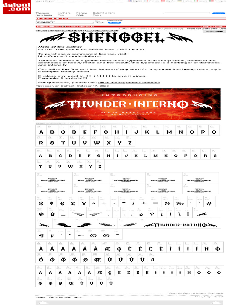 Thunder Inferno Font Dafont.com | PDF