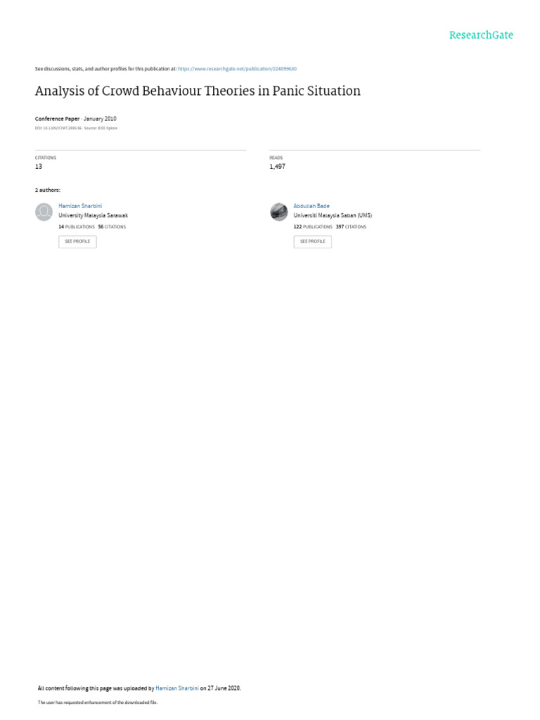 Analysis of Crowd Behaviour Theories in Panic Situation | PDF | Simulation | Behavior