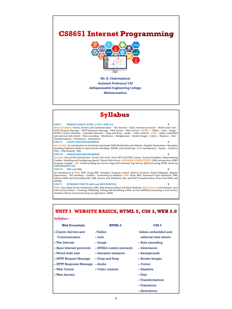 CS8651 - IP - Unit 1 Print | PDF | World Wide Web | Internet & Web