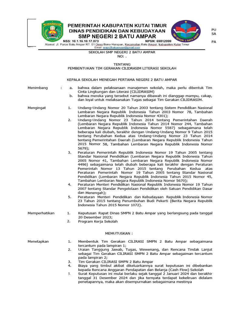SK Tim Literasi Sekolah | PDF