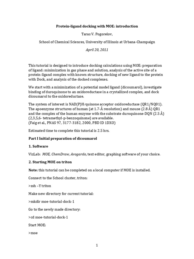MOE Tutorial Dock 05 2011 | PDF | Docking (Molecular) | Ligand