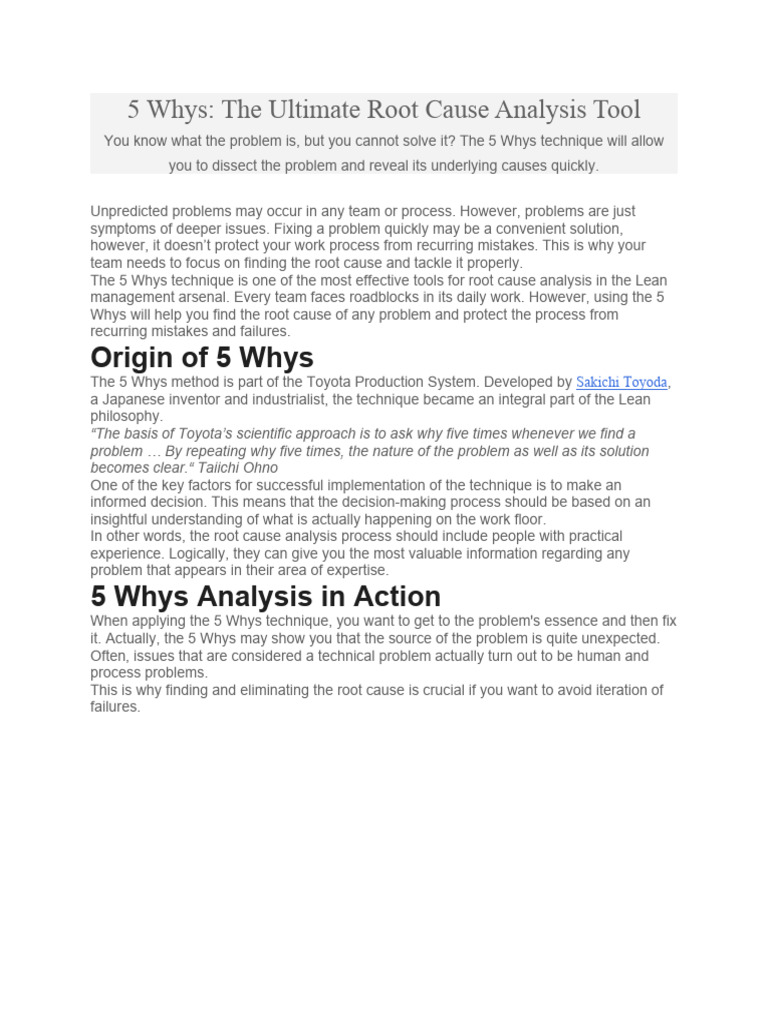 5 Whys_the ultimate RCA tool (1) | Download Free PDF | Cognition ...