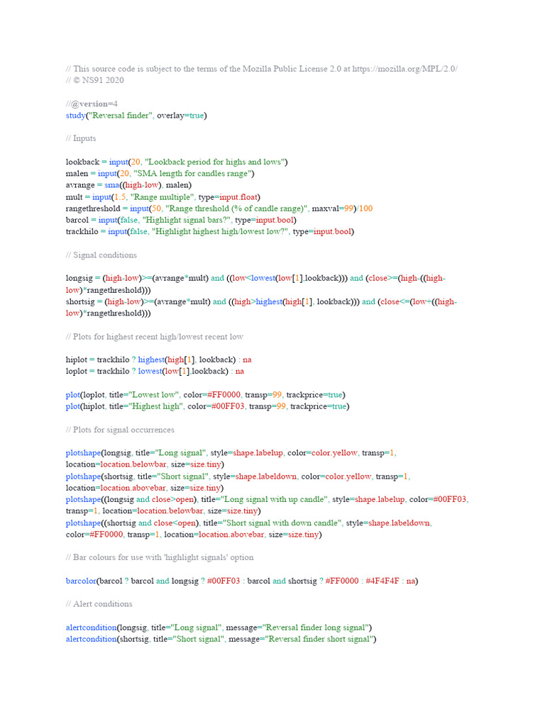 Reverssal Candlestick Pattern Pinescript Code | PDF