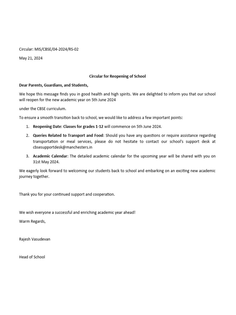 School Reopening Notice for 2024 | PDF | Career & Growth | Social Science