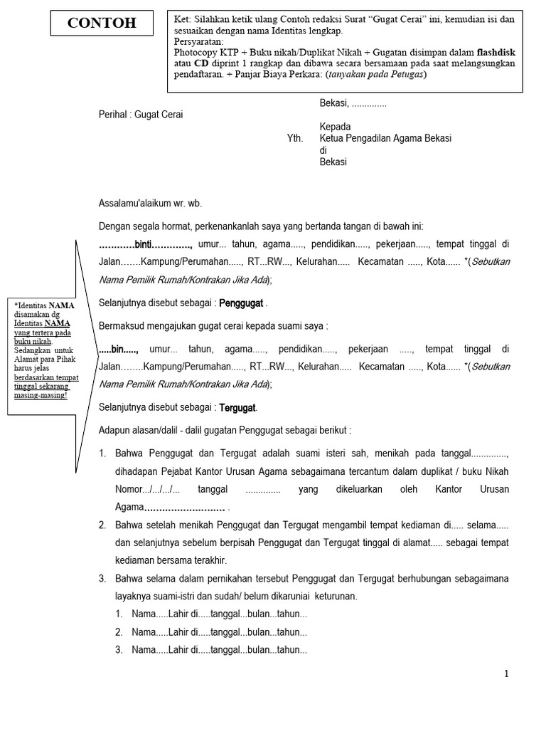 Contoh Cerai Gugat | PDF | Hukum