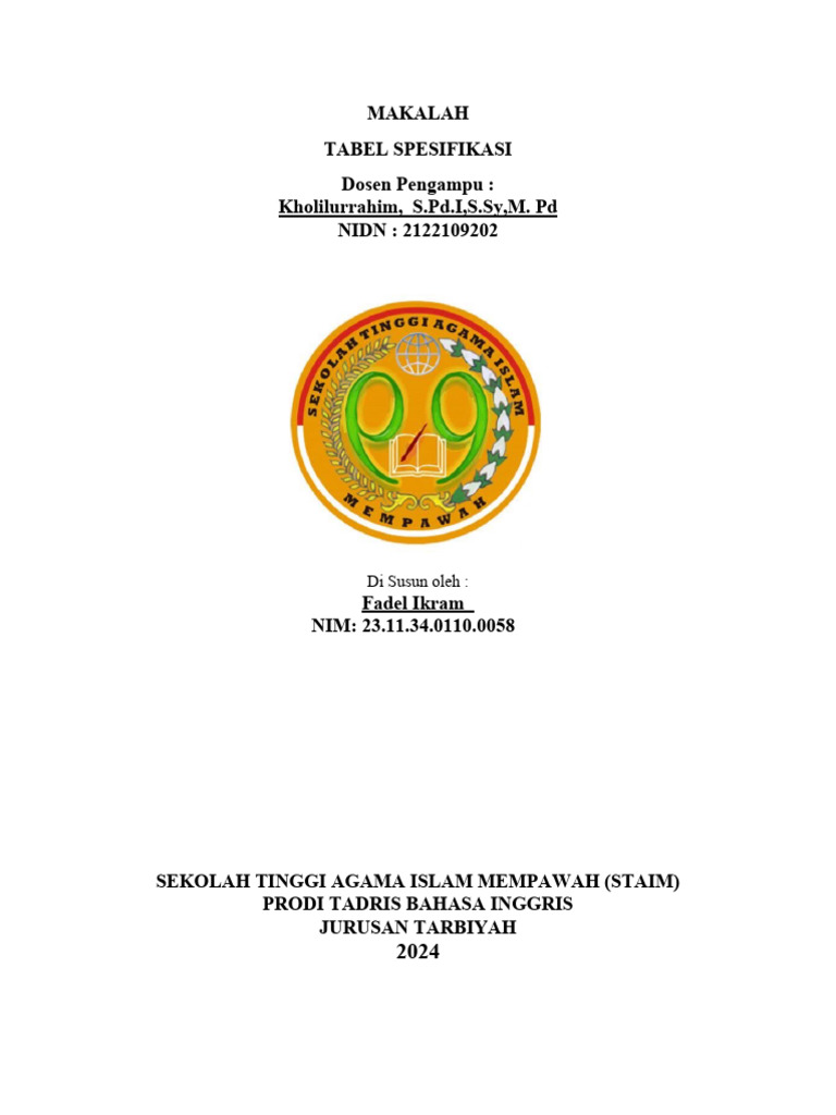 Tabel Spesifikasi dalam Pendidikan | PDF