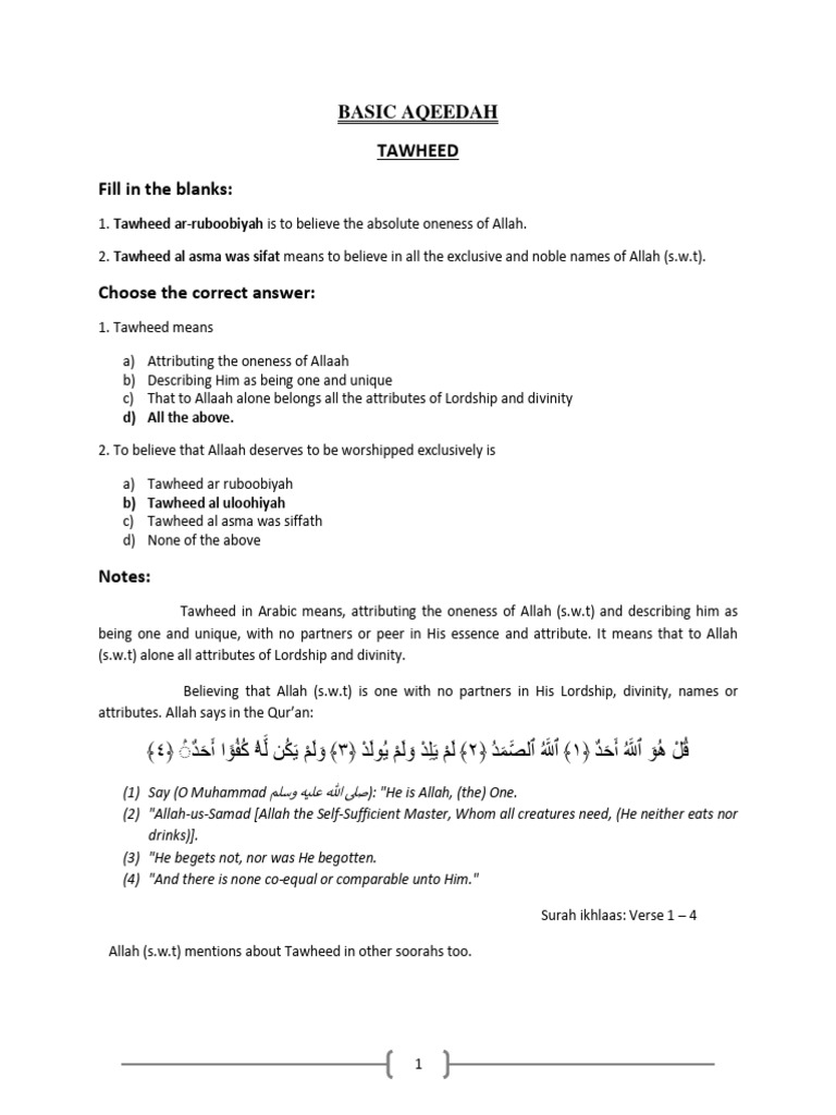Basics of Islam Aqeedah, Wudu and Salah | PDF | Prophets And Messengers ...
