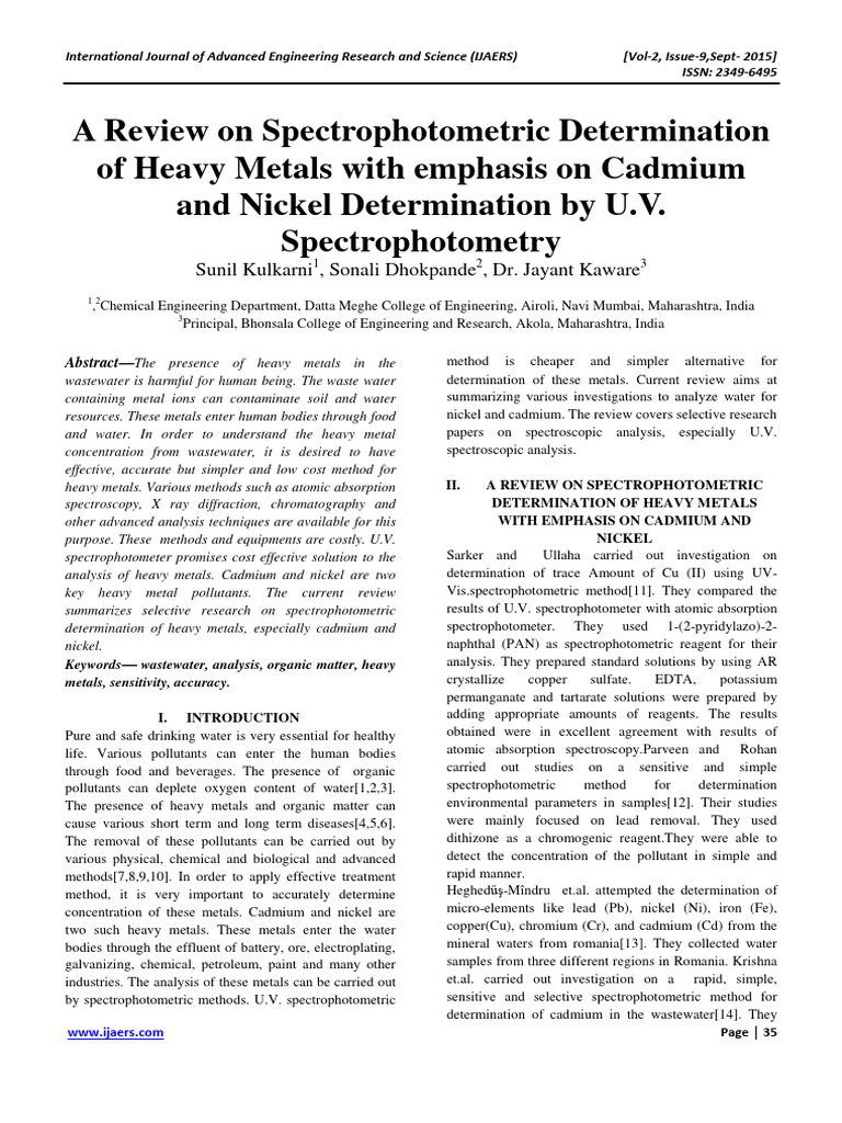 A Review On Spectrophotometric Determination of Heavy Metals With ...