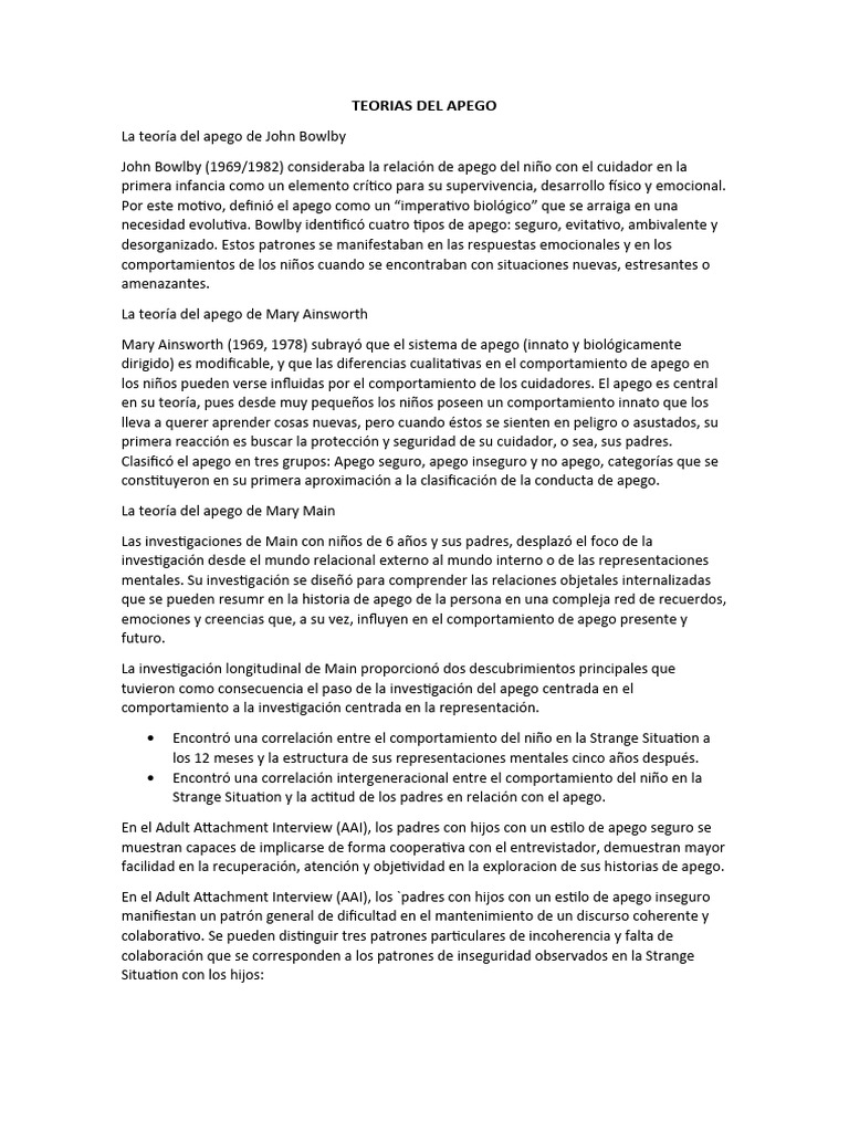 Teorías del Apego: Fundamentos y Tipos | PDF | Teoría de apego | Las emociones