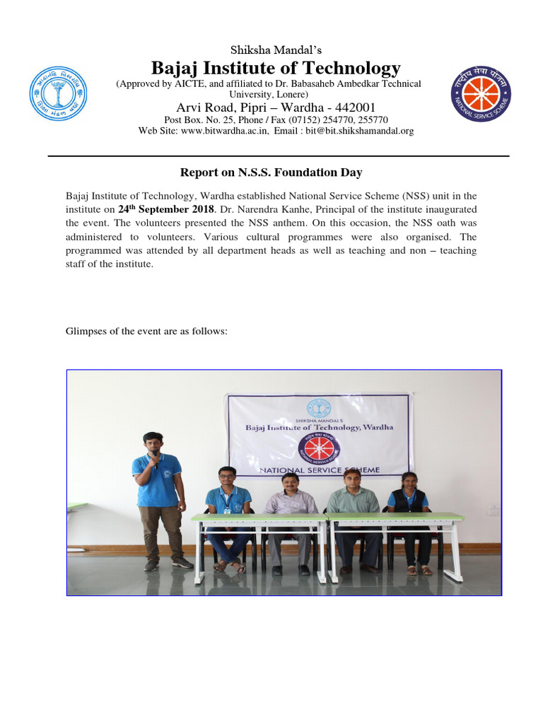 NSS Foundationa Day - Sept - 2018 | PDF