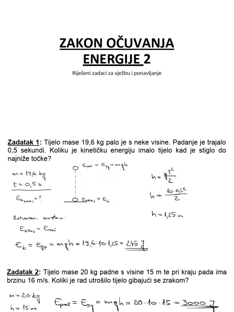 02-Zakon Očuvanja Energije 2 - Zadaci | PDF