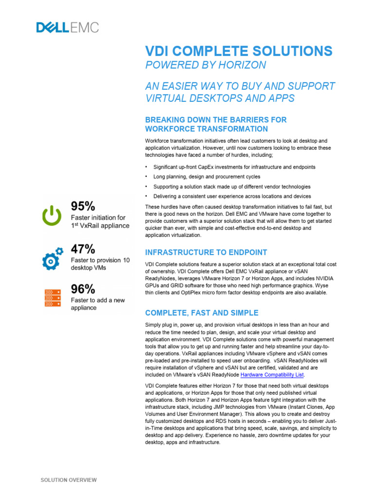 Dell EMC VDI Complete Solutions Brief | Download Free PDF | Desktop Virtualization | Virtualization