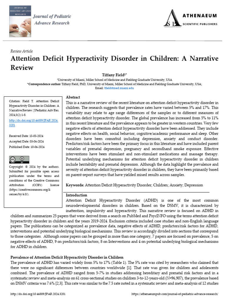 Attention Deficit Hyperactivity Disorder in Children A Narrative Review ...