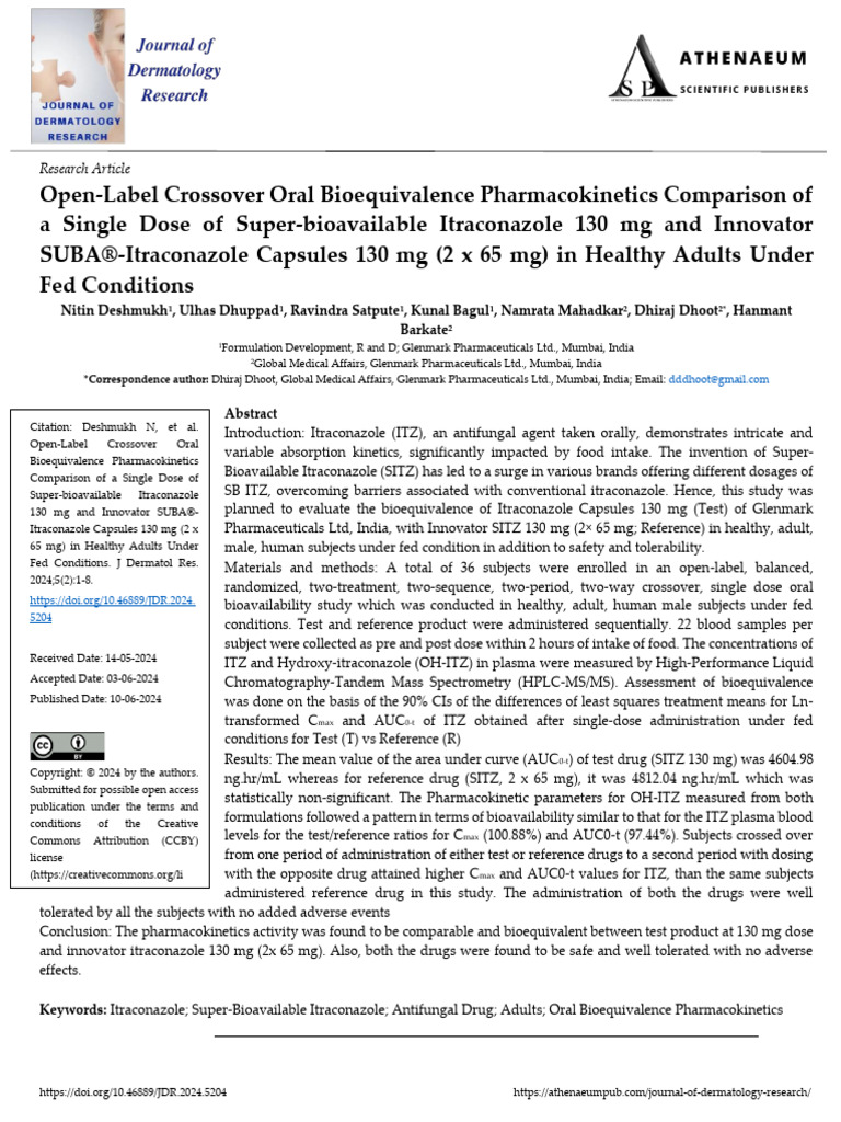 Open Label Crossover Oral Bioequivalence Pharmacokinetics Comparison of ...