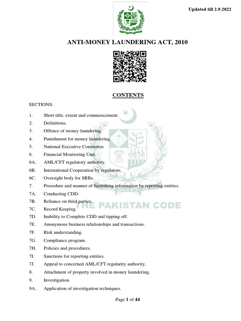 Anti-Money Laundering Act 2010 Overview | PDF | Terrorism Financing
