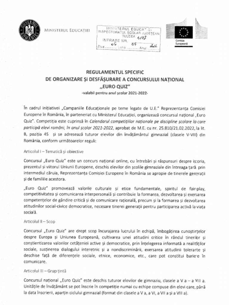 Regulament Euro Quiz 2022 | PDF