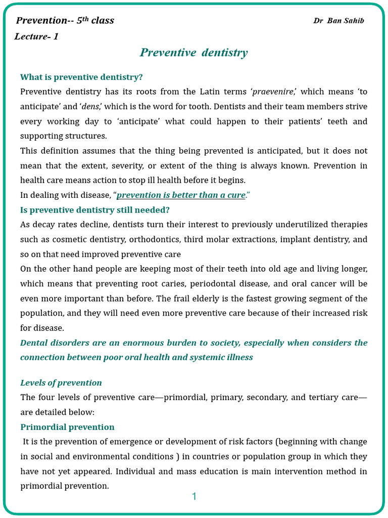 Preventive Dentistry Lecture One 2022-2023 | PDF | Dentistry | Human Tooth