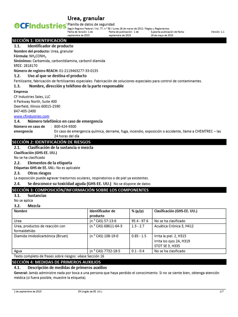 Urea Granular Sds Na Final Es | PDF | Amoníaco | Fertilizante