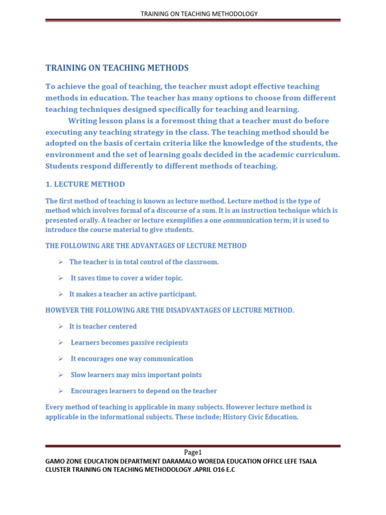 Training On Teaching Methods | PDF | Methodology | Teaching Method