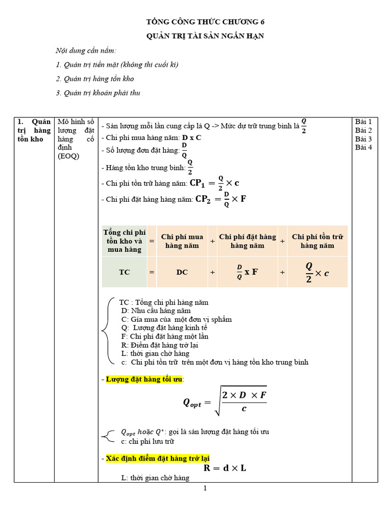 Tổng Công Thức & Bài Tập C6 | PDF