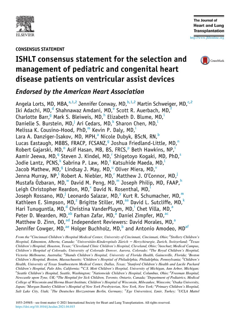 2021 ConsensusDocument ISHLT PediatricVADPatients | PDF | Coagulation | Platelet