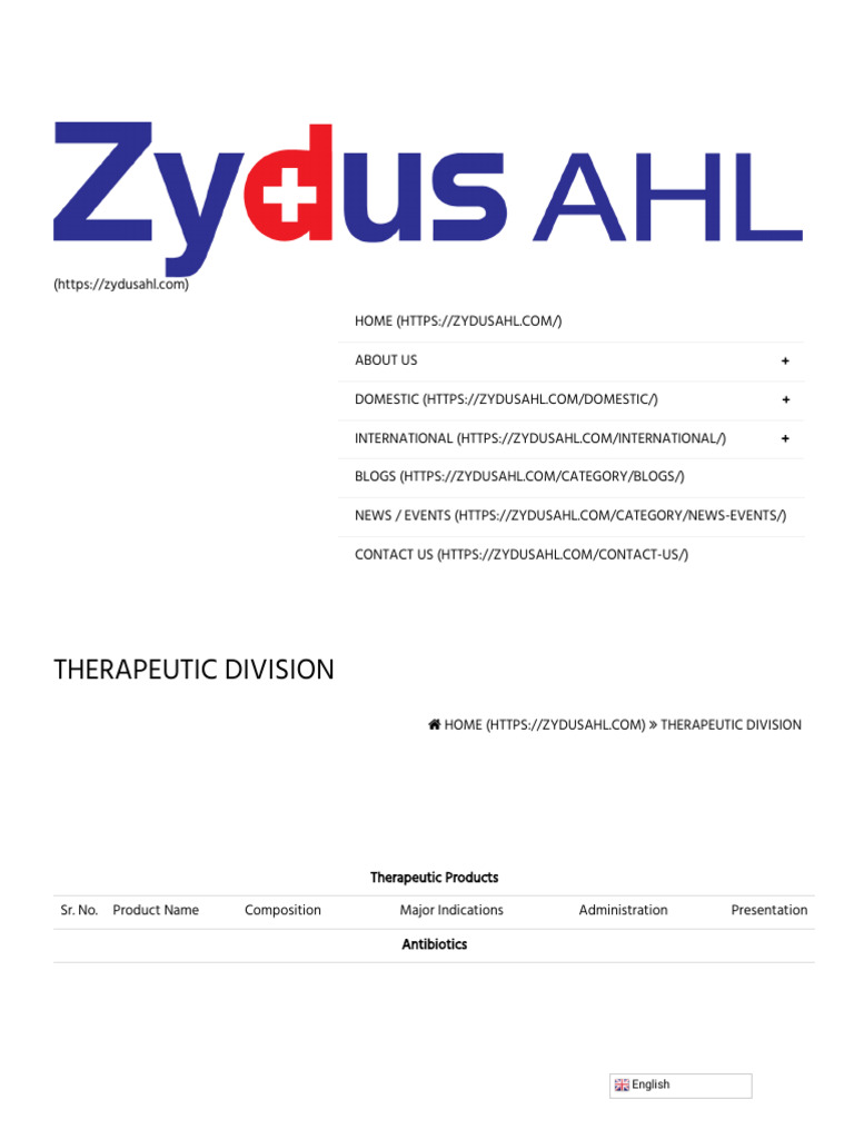 PRODUCT CATALOGUE Zydus AHL | PDF