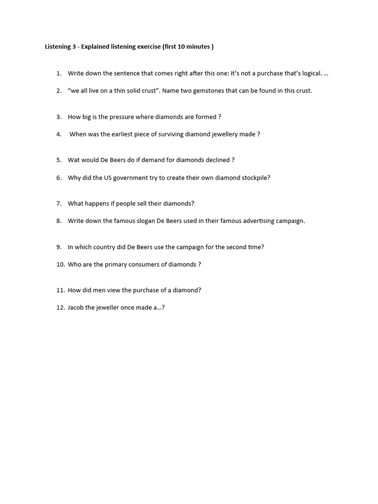 Diamond Industry Listening Exercise | PDF