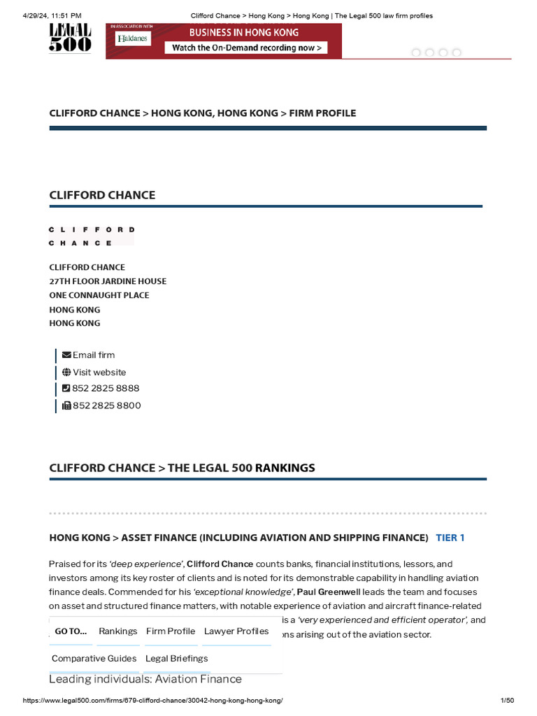Clifford Chance - Hong Kong - Hong Kong - The Legal 500 Law Firm ...