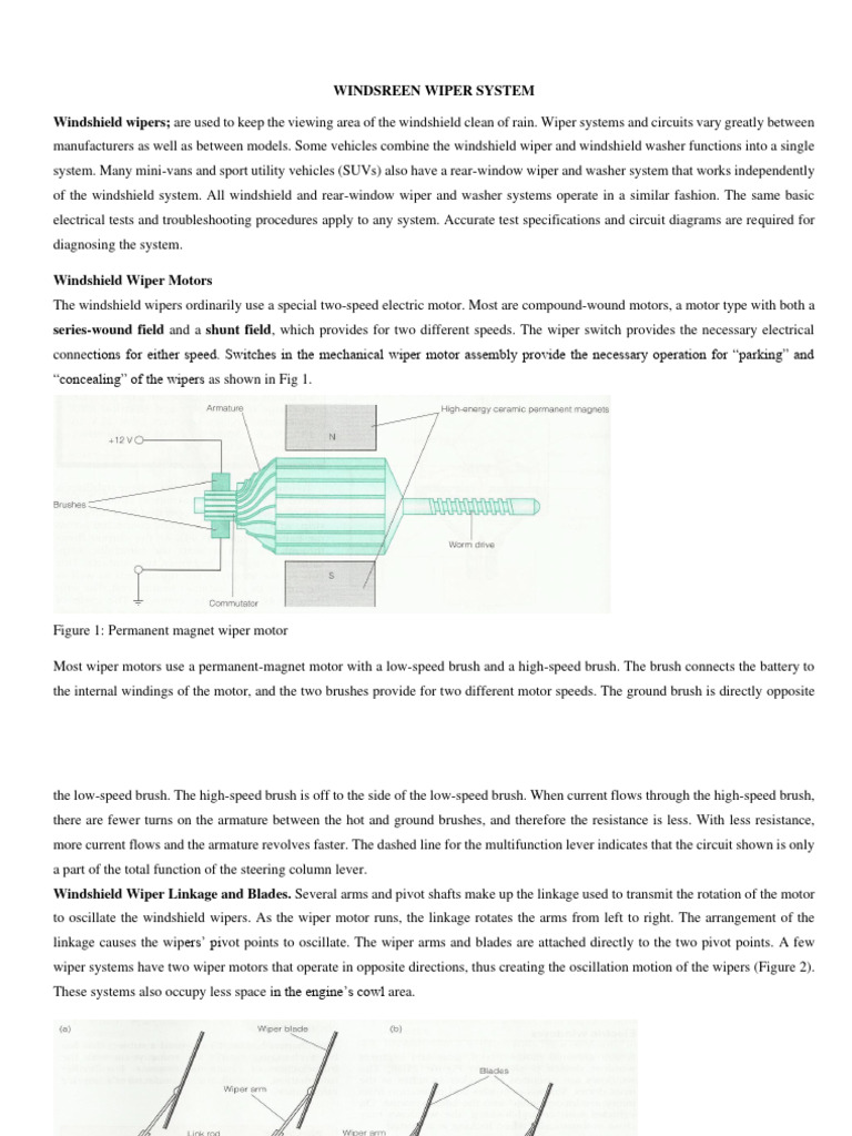 3. WINDSCREEN WIPER SYSTEM - Copy | PDF | Switch | Electric Motor