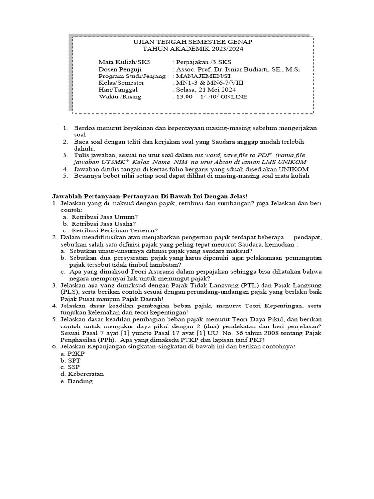 1 - Uts - Soal Perpajakan Genap Mei 2024 | PDF