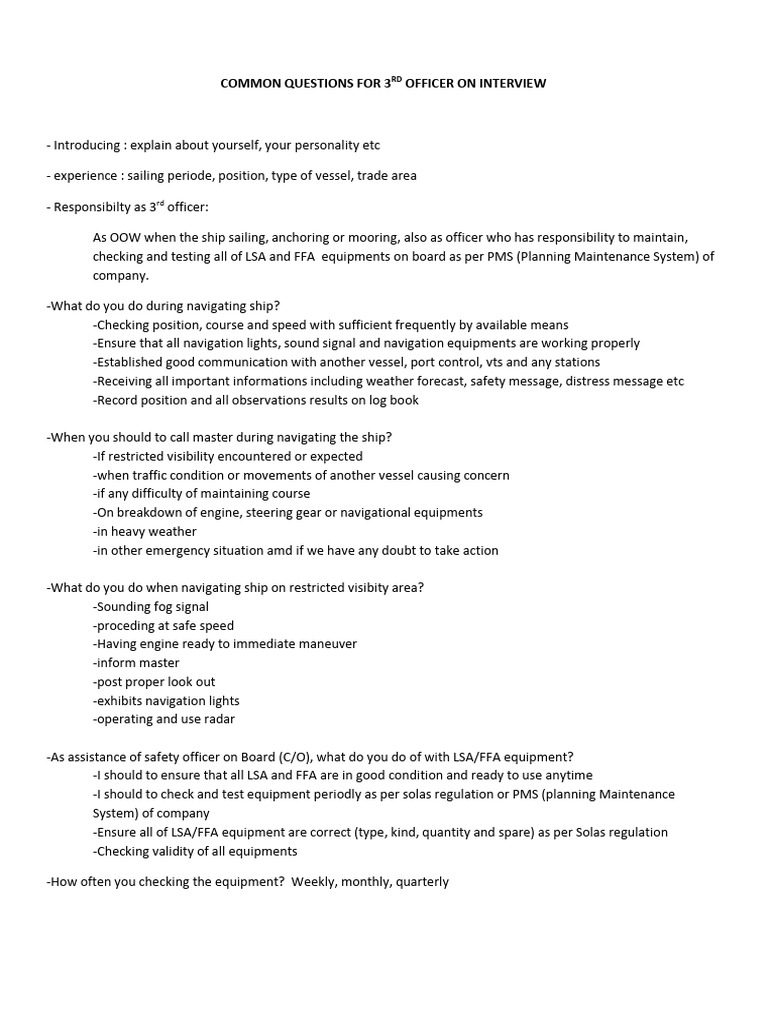 Common Questions For 3rd Officer On Interview | PDF | Fire Sprinkler System | Firefighting