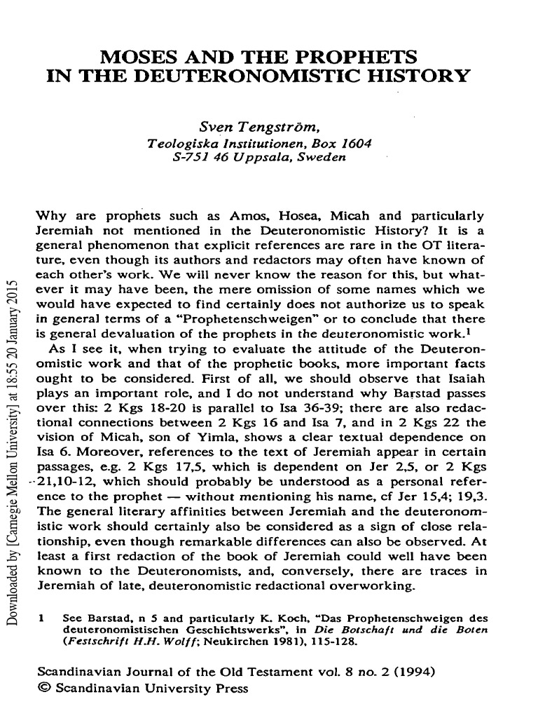 TENGSTRÖM, S., Moses and The Prophets in The Deuteronomistic History ...