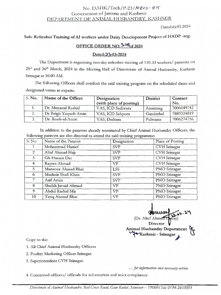 Refresher Training of AI Workers Under Dairy Development Project of ...