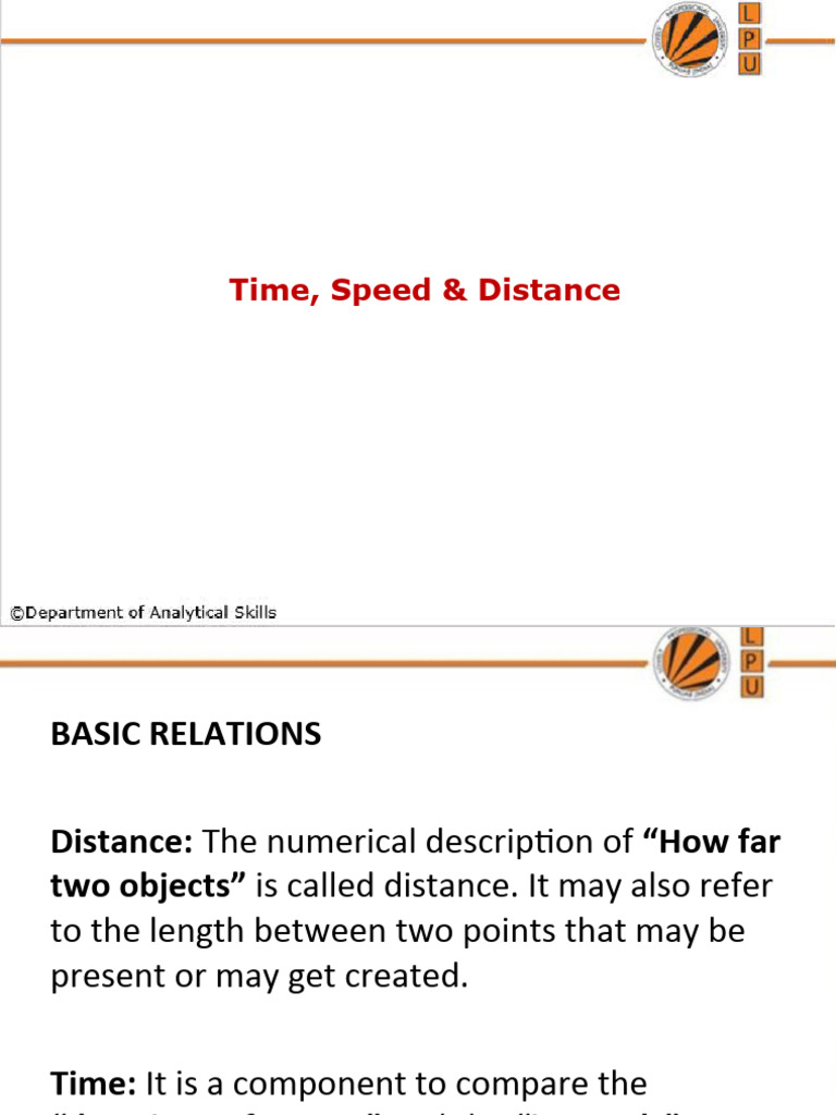 Time, Speed, and Distance Concepts | PDF | Speed | Time