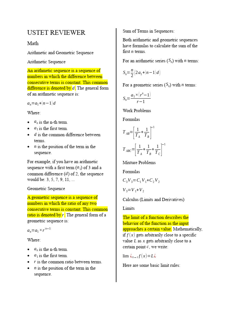 USTET REVIEWER - MATH | Download Free PDF | Trigonometric Functions ...