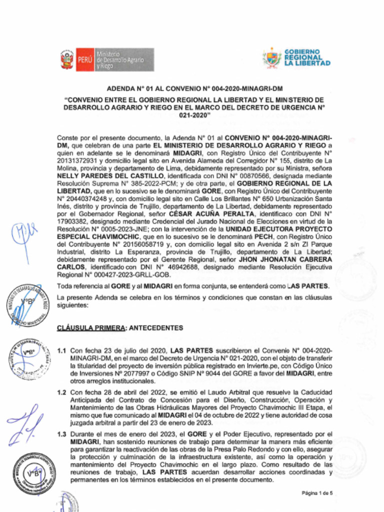 Adenda N 01 Al Convenio N004-2020-Minagri-Dm | PDF