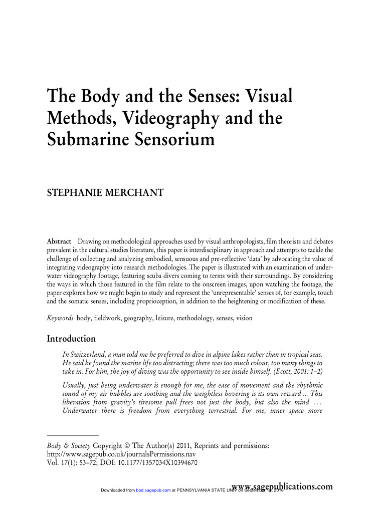 The Body and The Senses: Visual Methods, Videography and The Submarine ...