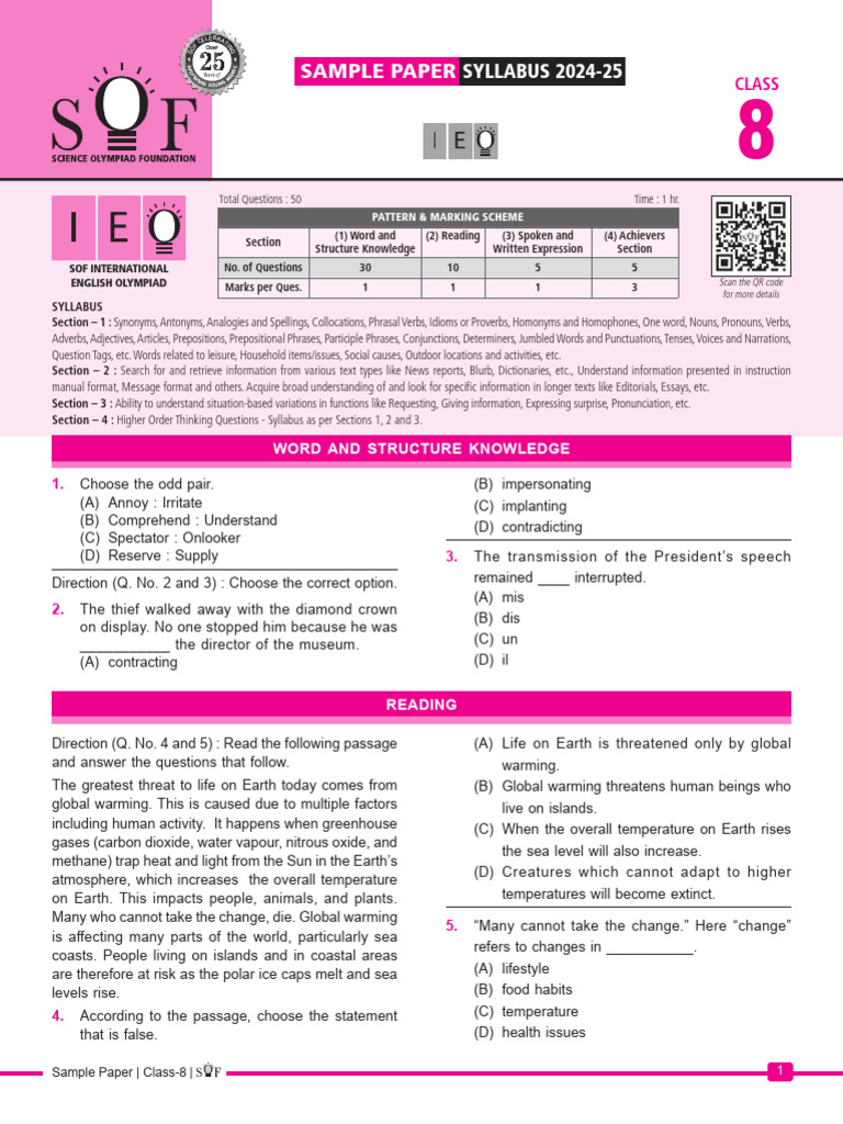 English Olympiad Sample Question 3 | PDF | Climate Change | Earth