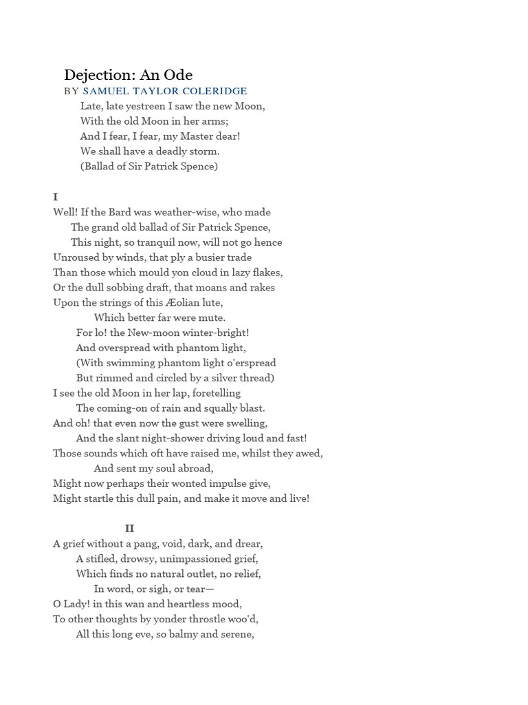 Study Materials On Dejection - An Ode | PDF