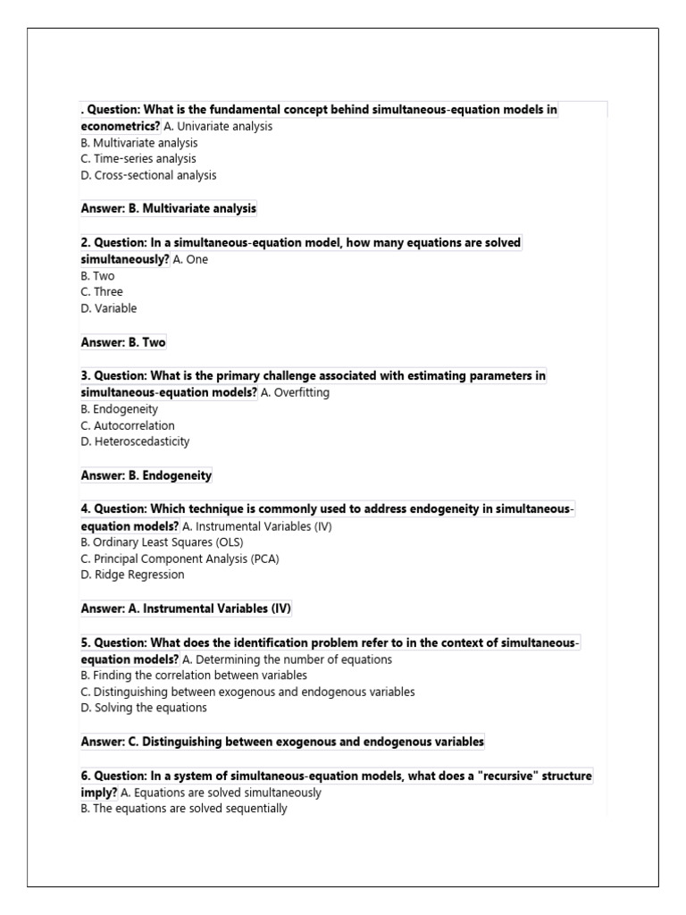 Econometrics: Simultaneous-Equation Models | PDF | Ordinary Least Squares | Endogeneity ...