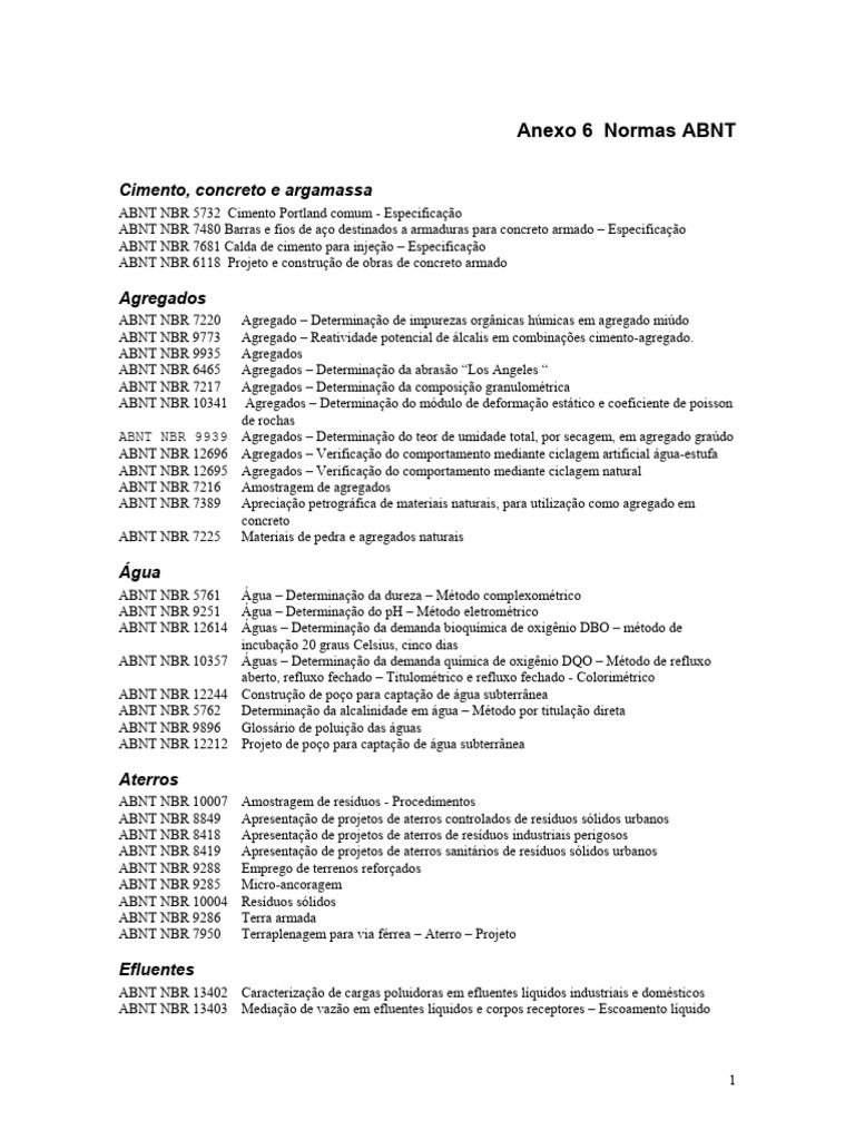 Vol 1 Anexo 03 Normas ABNT | PDF | Concreto | Aterro
