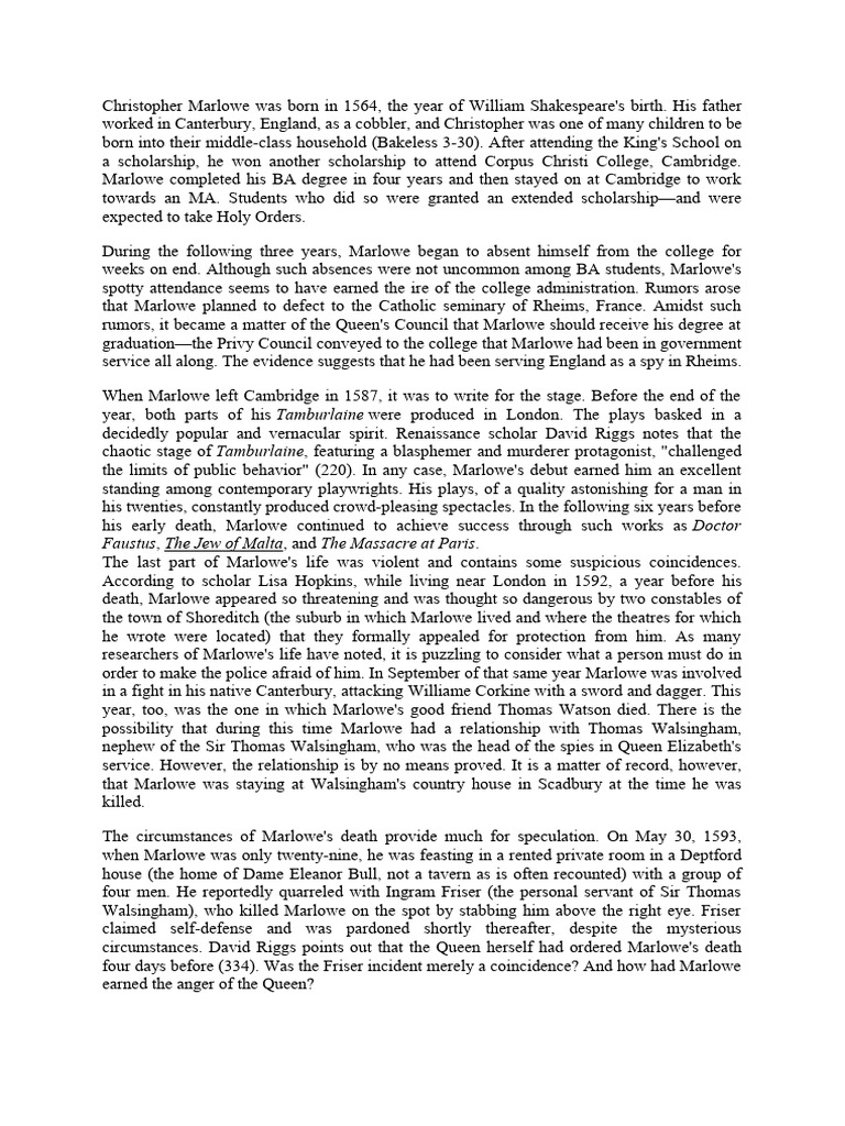 Christopher Marlowe: Life and Legacy | PDF | Ovid | Christopher Marlowe