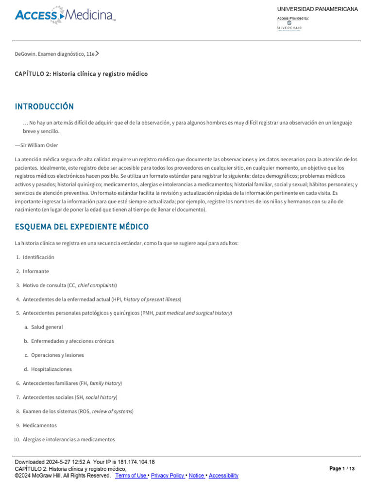 CAPÍTULO 2 - Historia Clínica y Registro Médico | PDF | Diagnostico medico | Historial médico